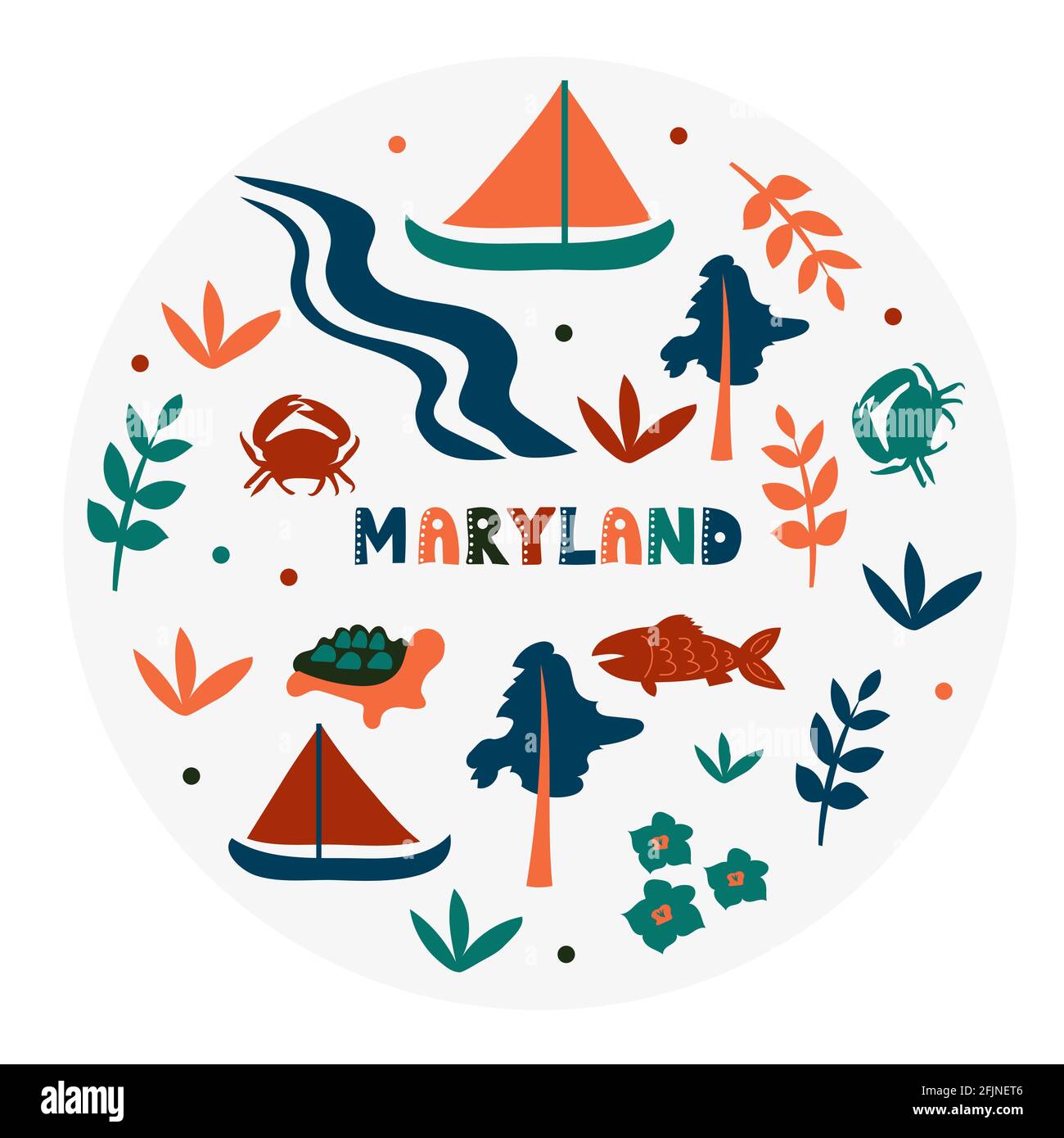 USA collection. Vector illustration of Maryland theme. State Symbols ...