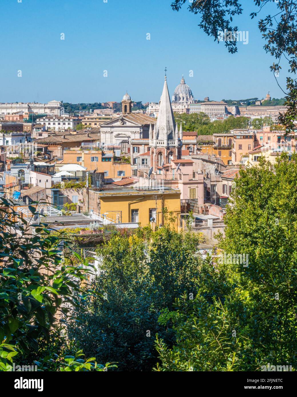 Beautiful panoramic sight in Rome from the Pincio Terrace with Saint ...
