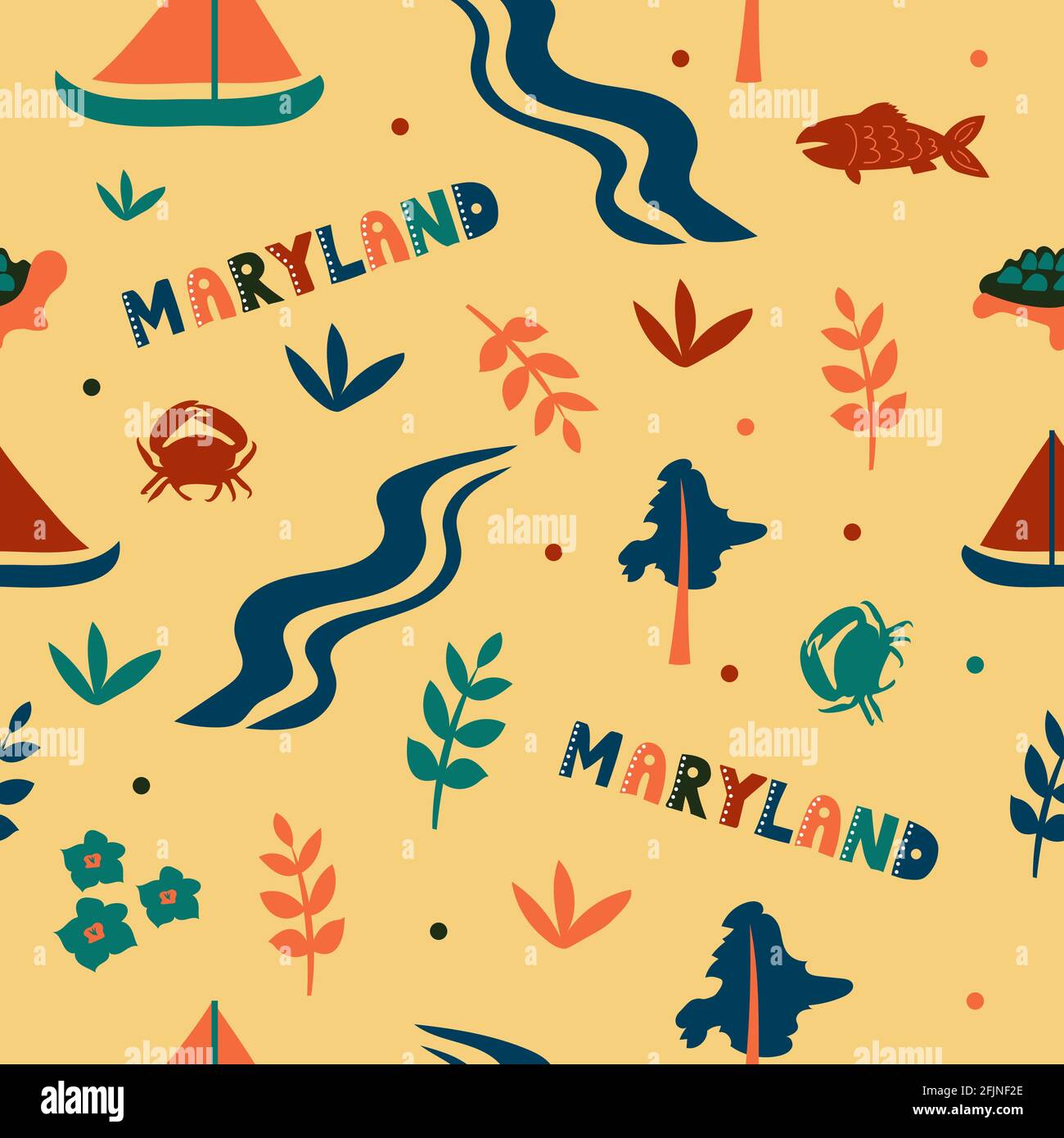 USA collection. Vector illustration of Maryland theme. State Symbols ...