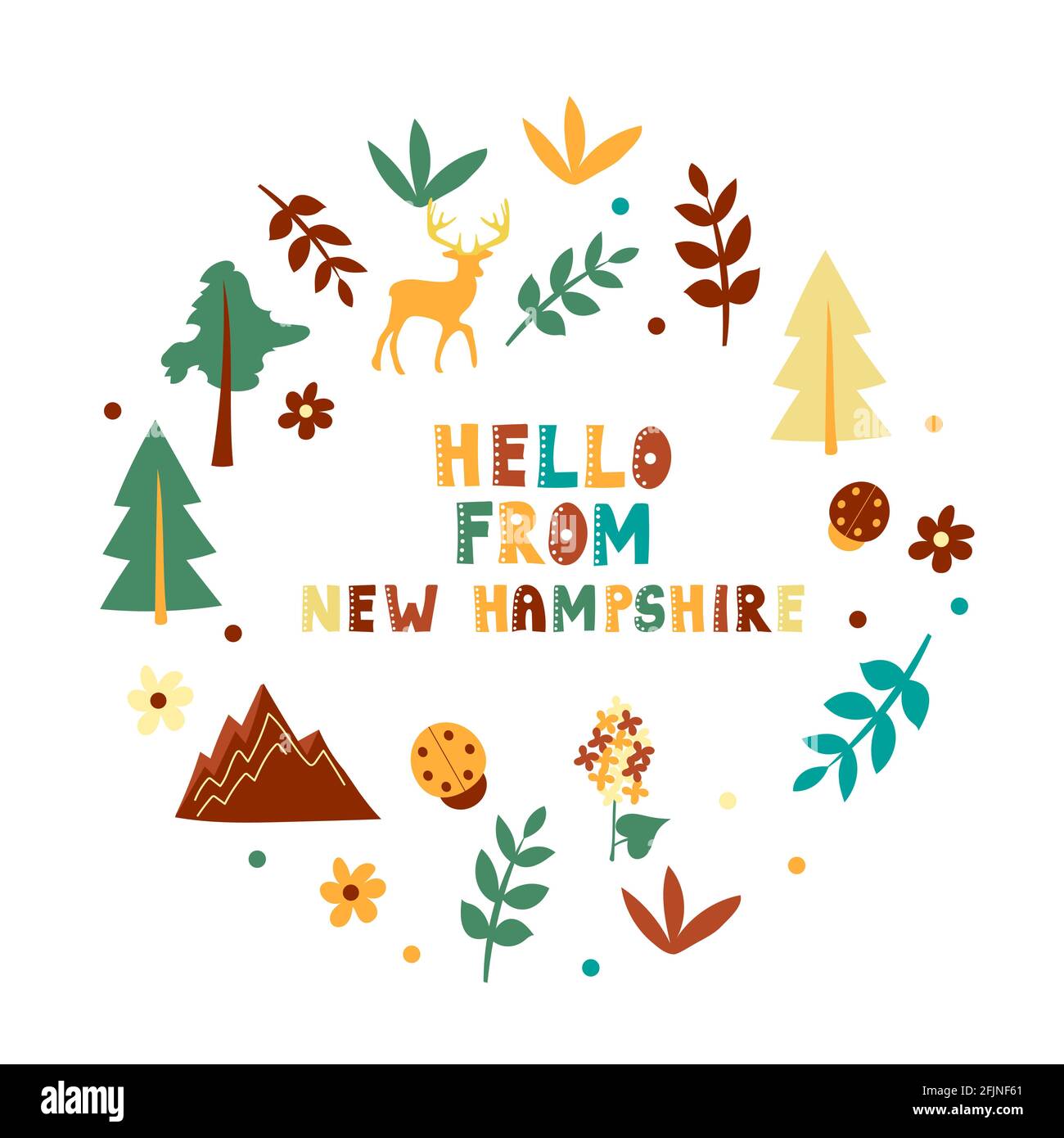 USA collection. Hello from New Hampshire theme. State Symbols Stock ...