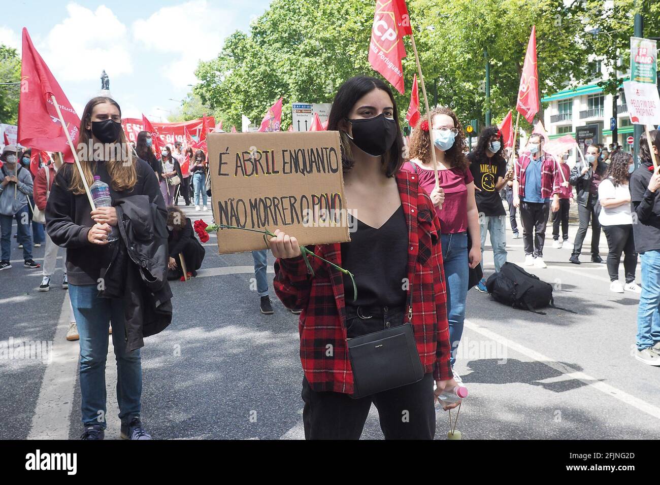 April 25, 2021 Portugal, Lisbon Thousands of people descended Av ...
