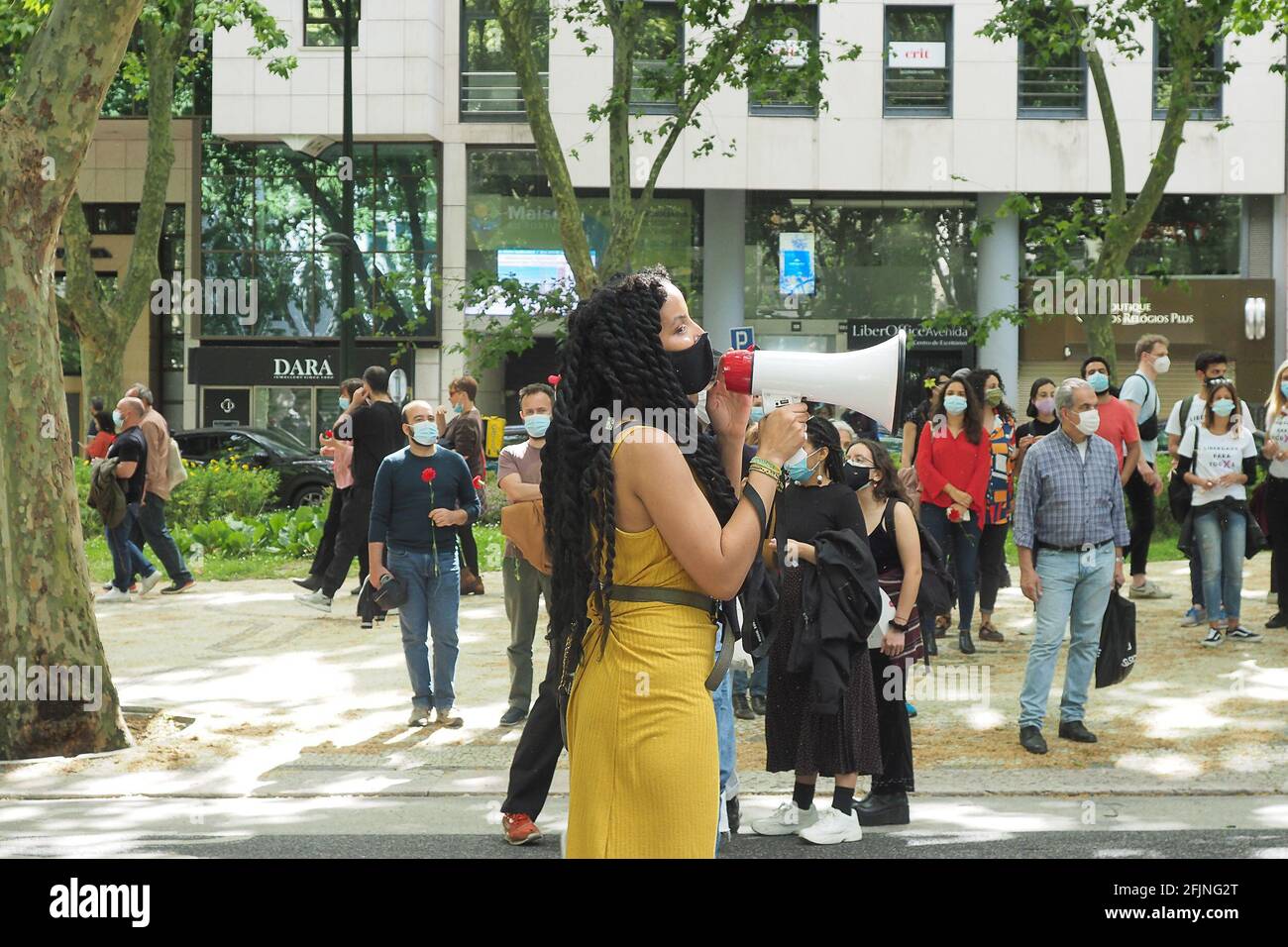 April 25, 2021 Portugal, Lisbon Thousands of people descended Av ...