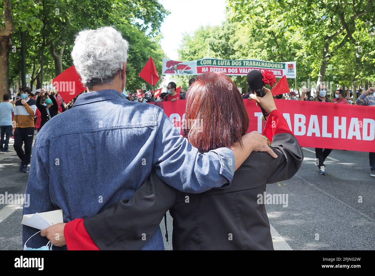 April 25, 2021 Portugal, Lisbon Thousands of people descended Av ...