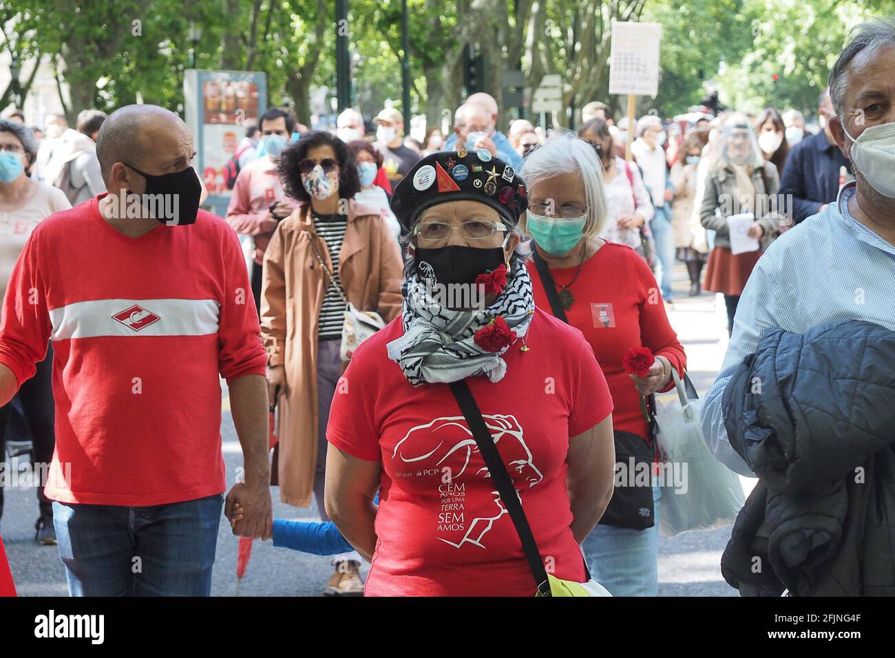 April 25, 2021 Portugal, Lisbon Thousands of people descended Av ...