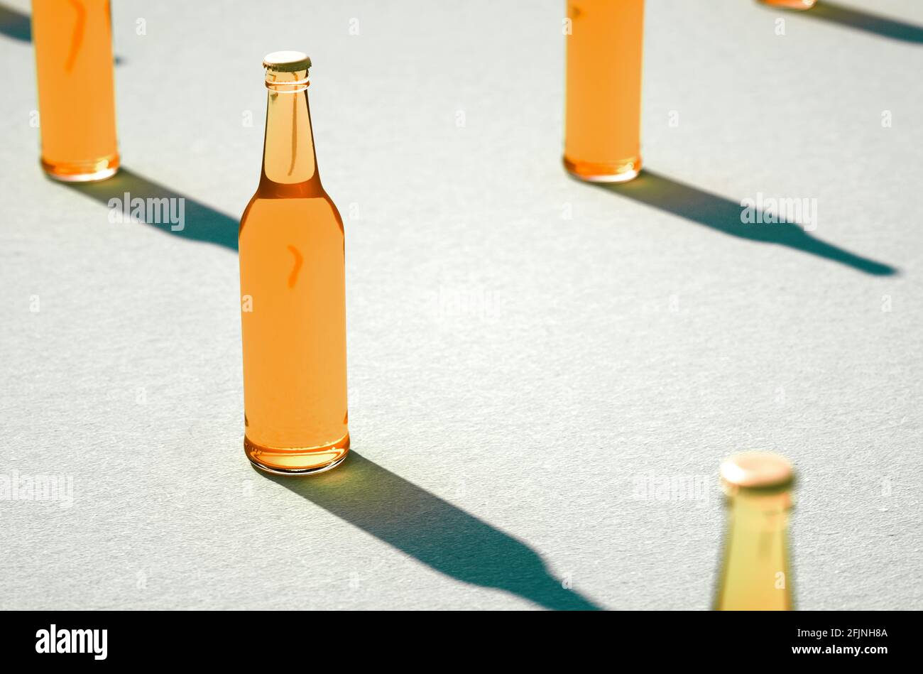 Various glass bottles with shadows on white background. 3d models of ...