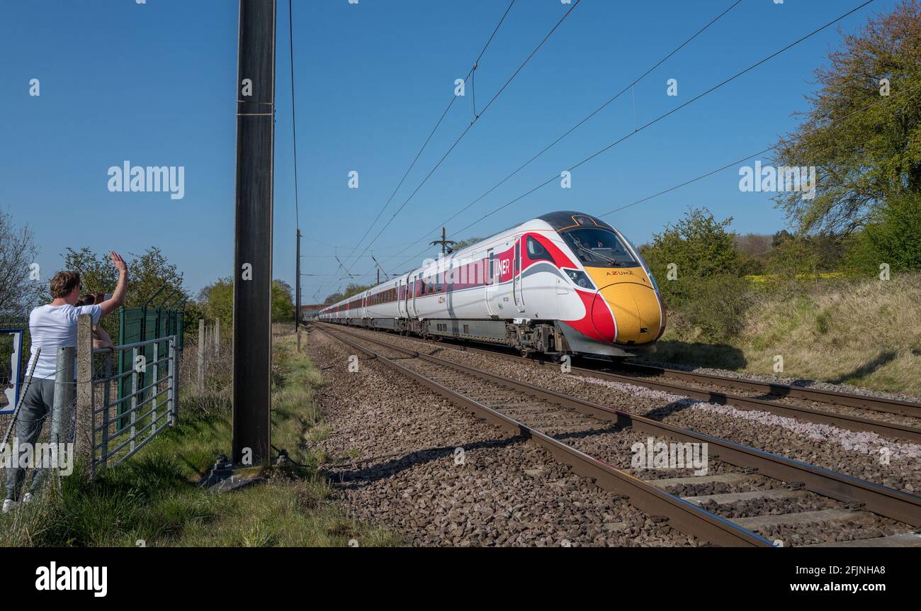 High speed Azuma electrified train traveling along the East Coast ...