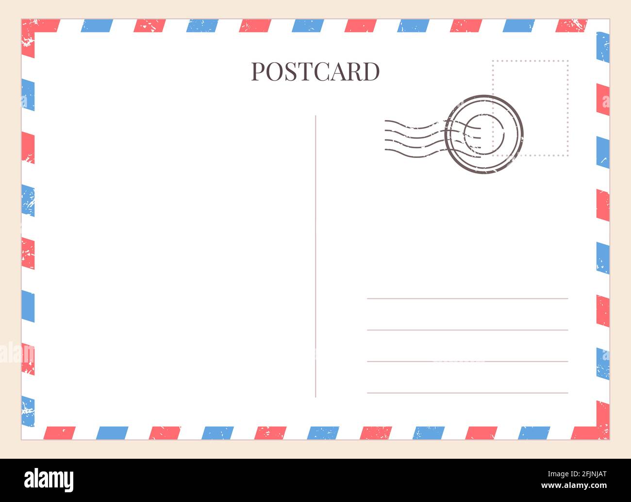 Postcard template. Paper blank postal card backside with stamp and ... Postcard template. Paper blank postal card backside with stamp and ...