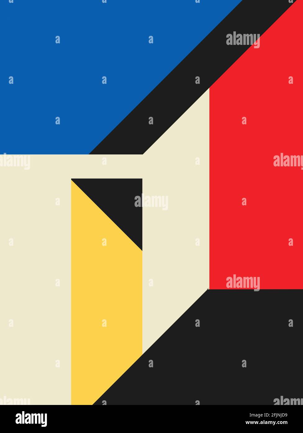 Colorful abstract neoplasticism and cubism art style. Painting with ...