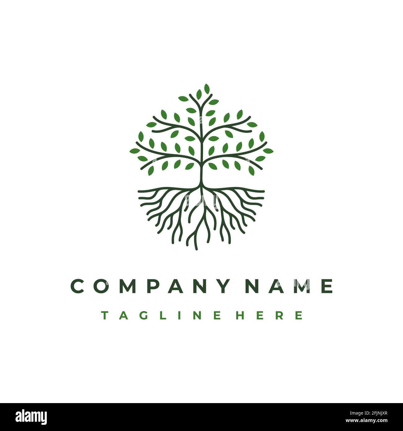 Line art tree logo design, tree and root vector. Tree of life logo ...