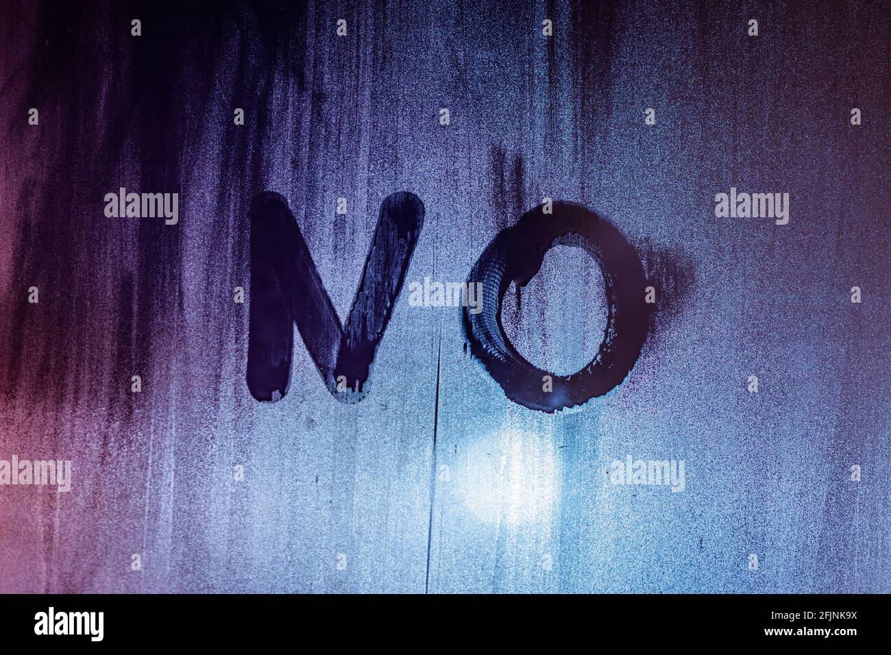the word no handwritten on night wet window glass surface Stock Photo ...