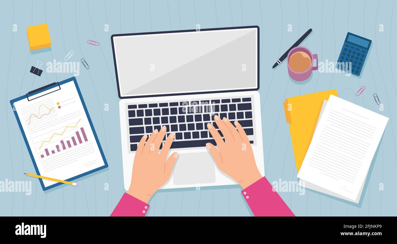 Businessman calculator computer papers Stock Vector Images - Alamy