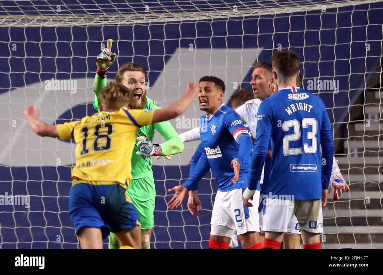 St Johnstone goalkeeper Zander Clark celebrates after his header comes ...