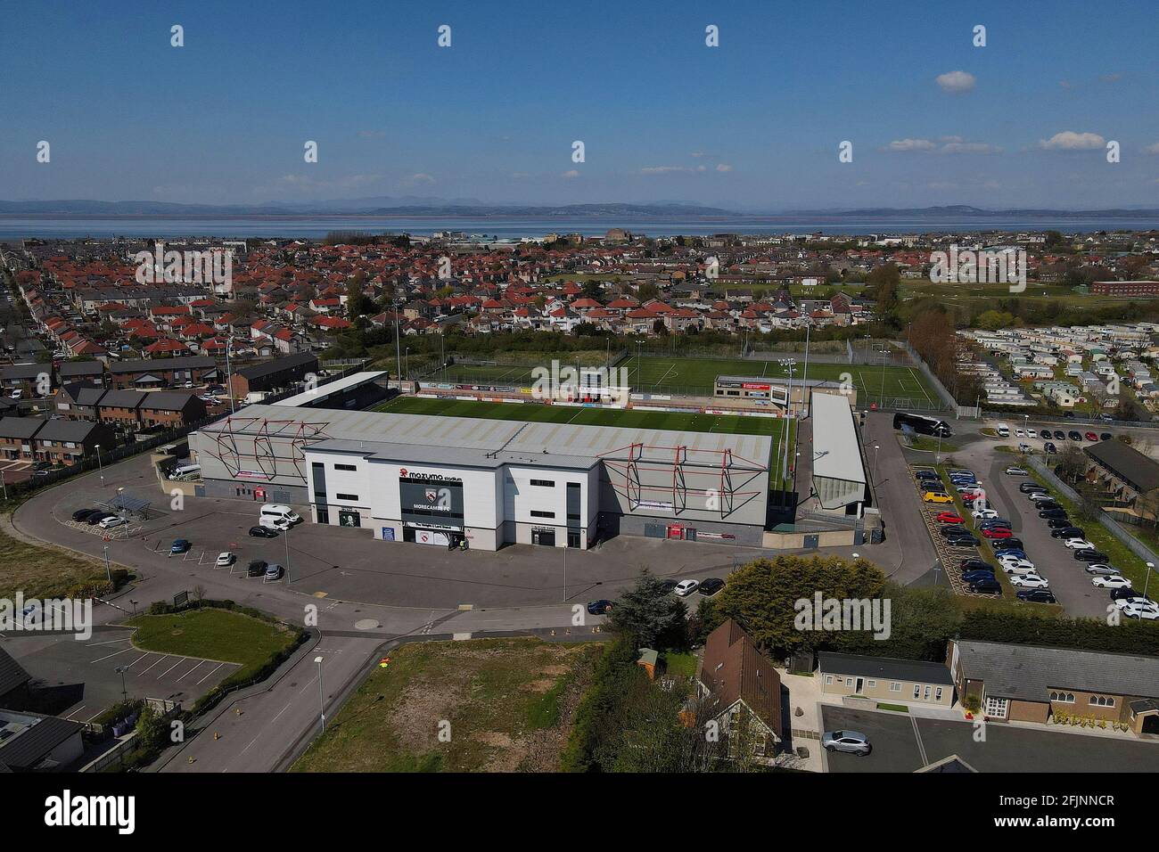An aerial view of the Mazuma Stadium, Morecambe, UK Stock Photo - Alamy