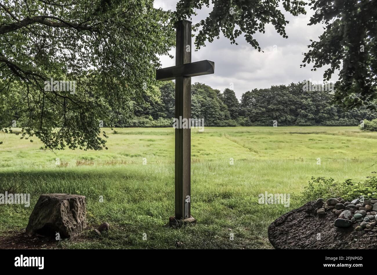 A religious wooden cross in a small forest in europe Stock Photo - Alamy