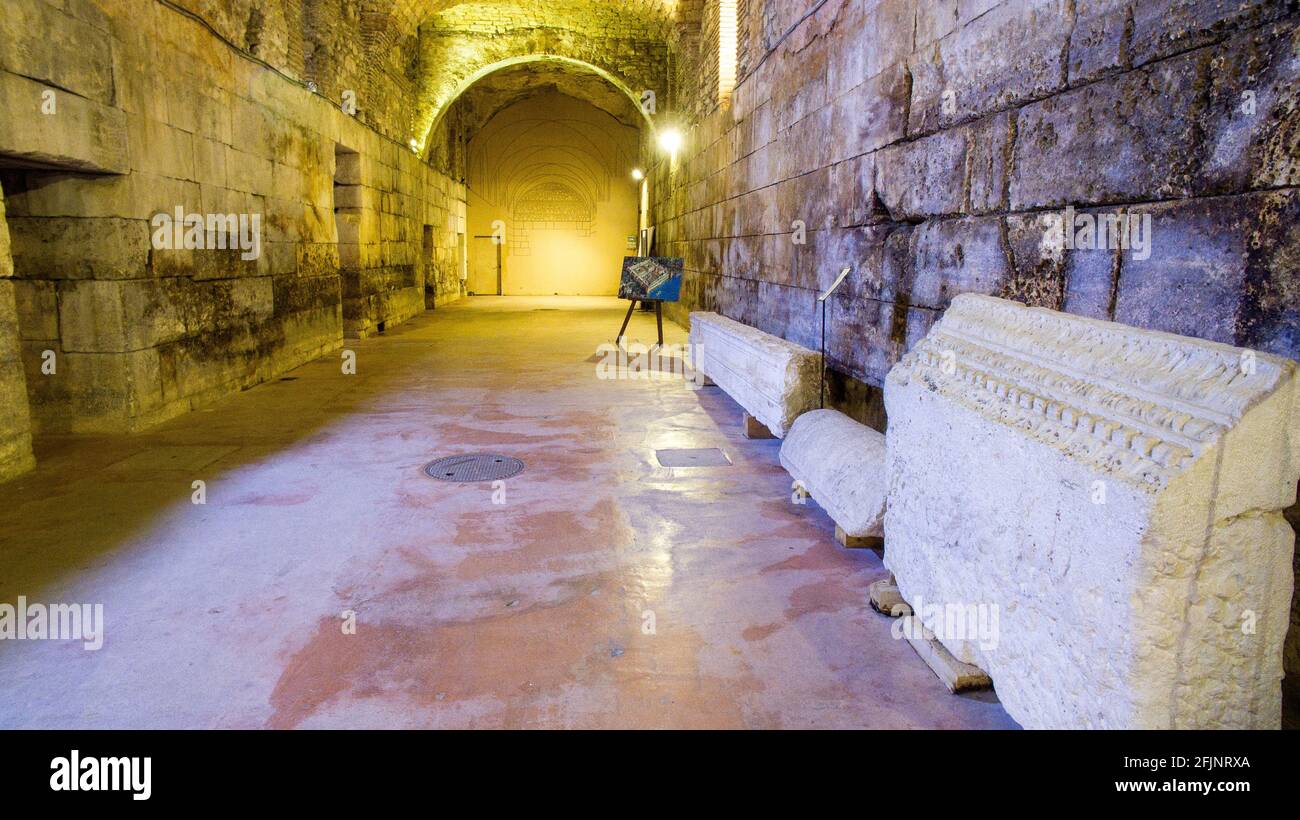Diocletian's Palace, underground city of Split. Croatia. Bearing walls ...