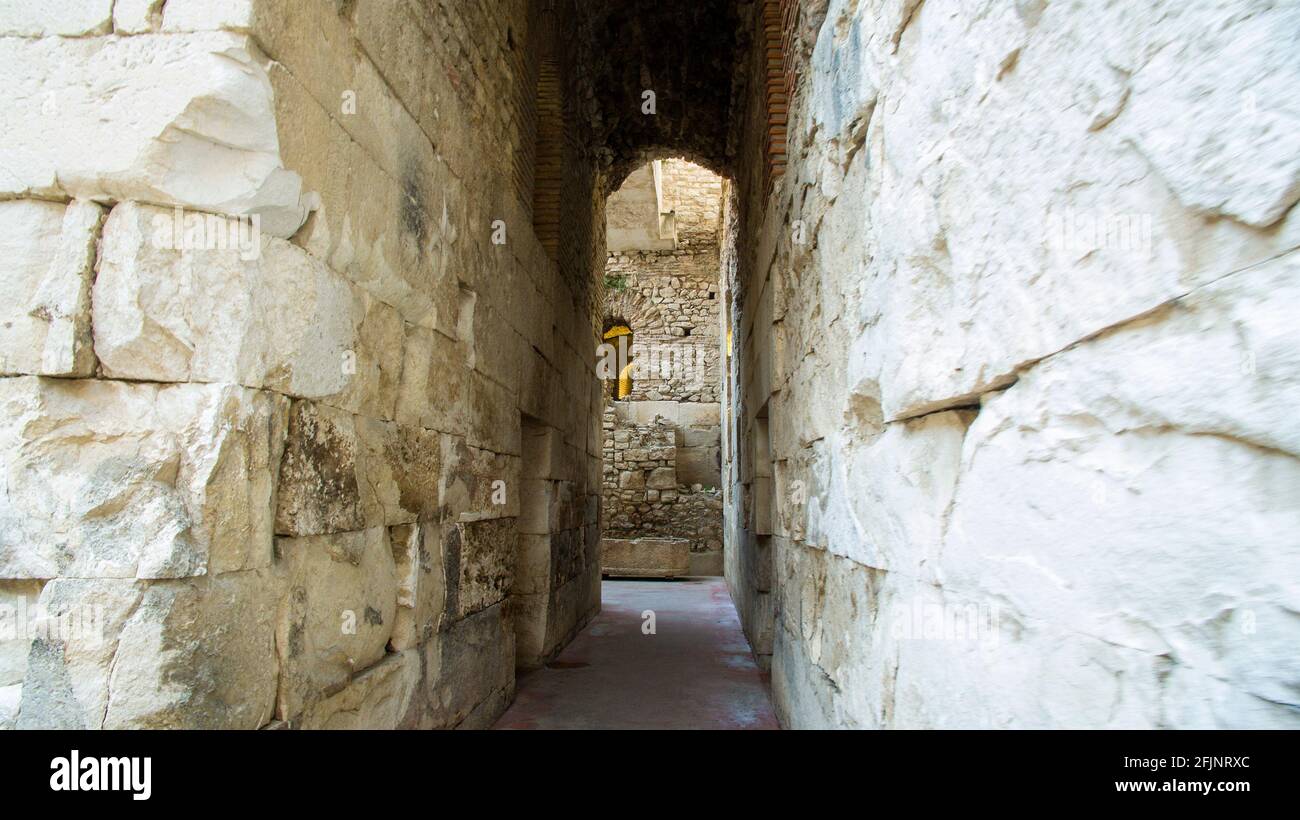 Diocletian's Palace, underground city of Split. Croatia. Bearing walls ...