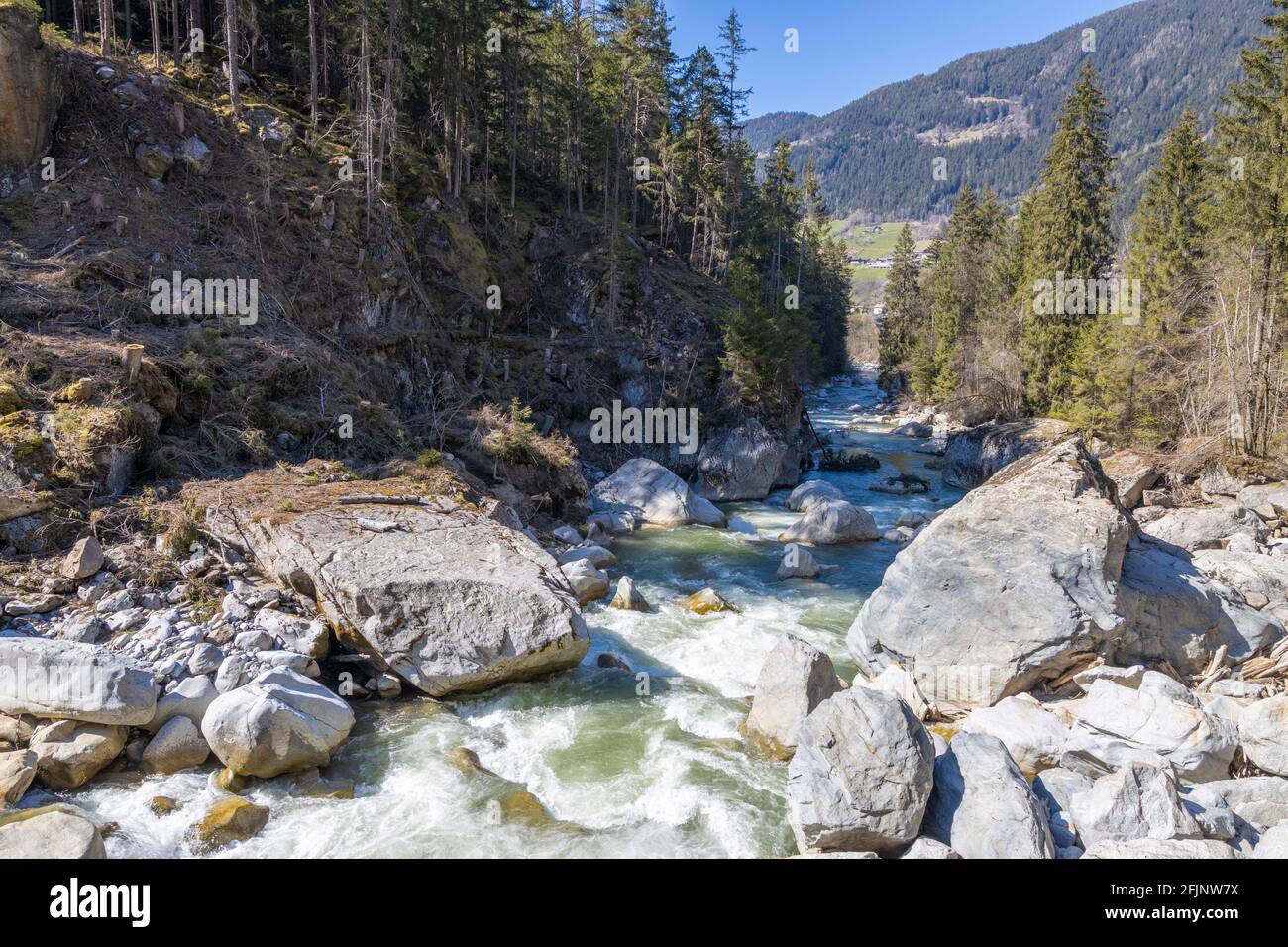 Hiking along the Oetztaler Ache to the Wellerbruecke in the Oetztal ...