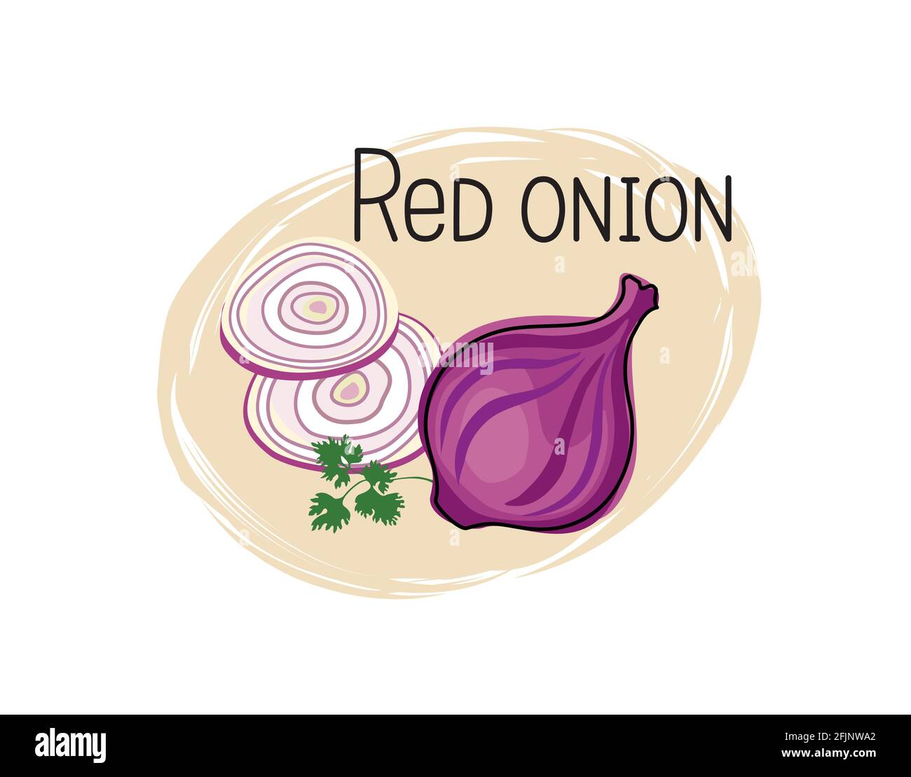 Red onion icon. Full and sliced onion isolated on white background with ...