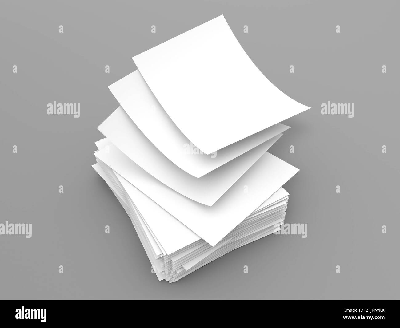 Stack of white sheets of A4 office paper on a gray background. 3d ...