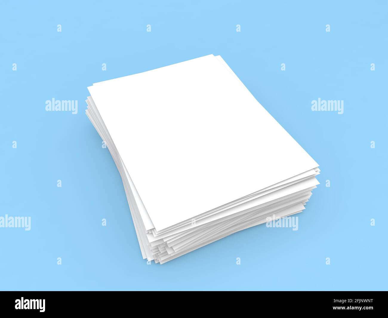White sheets of A4 office paper on a blue background. 3d render ...