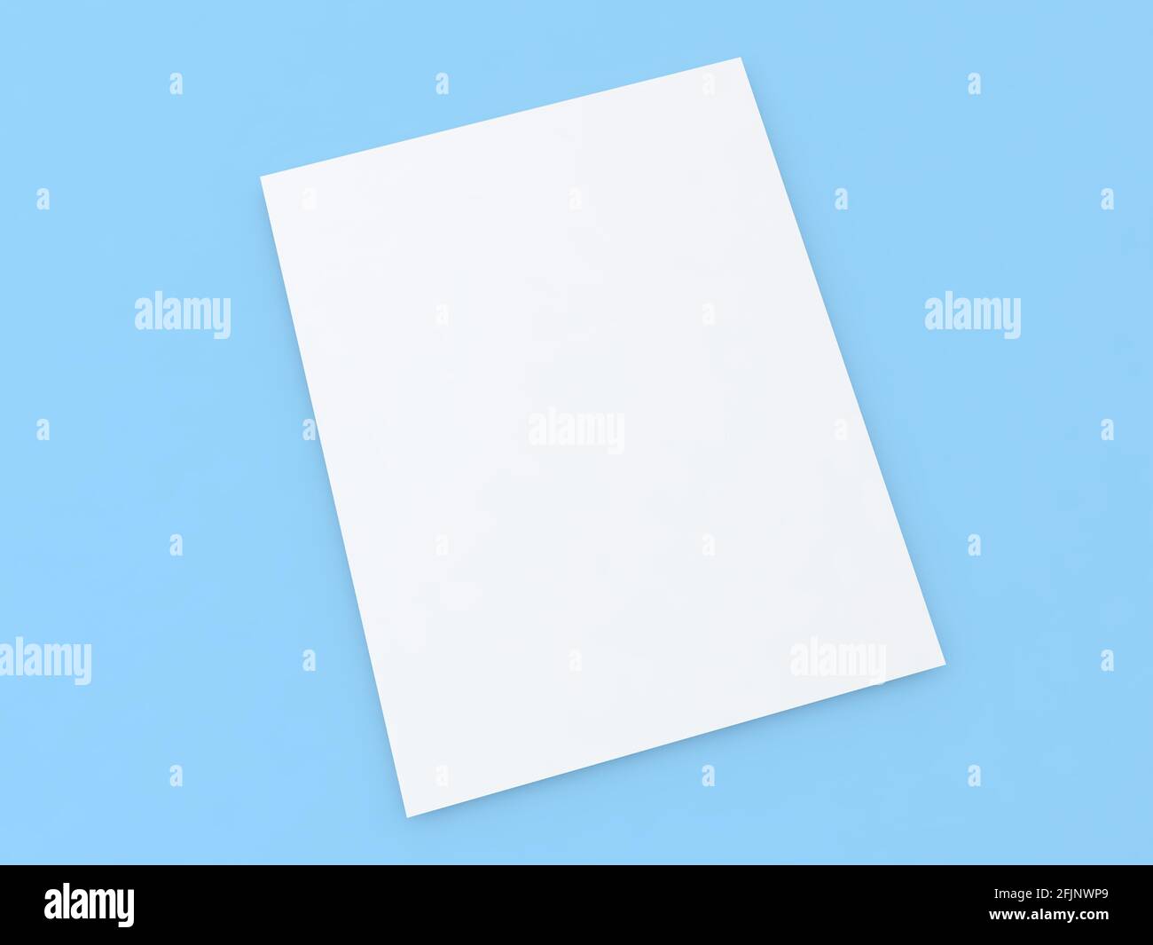 A4 sheet of office paper on a blue background. 3d render illustration ...