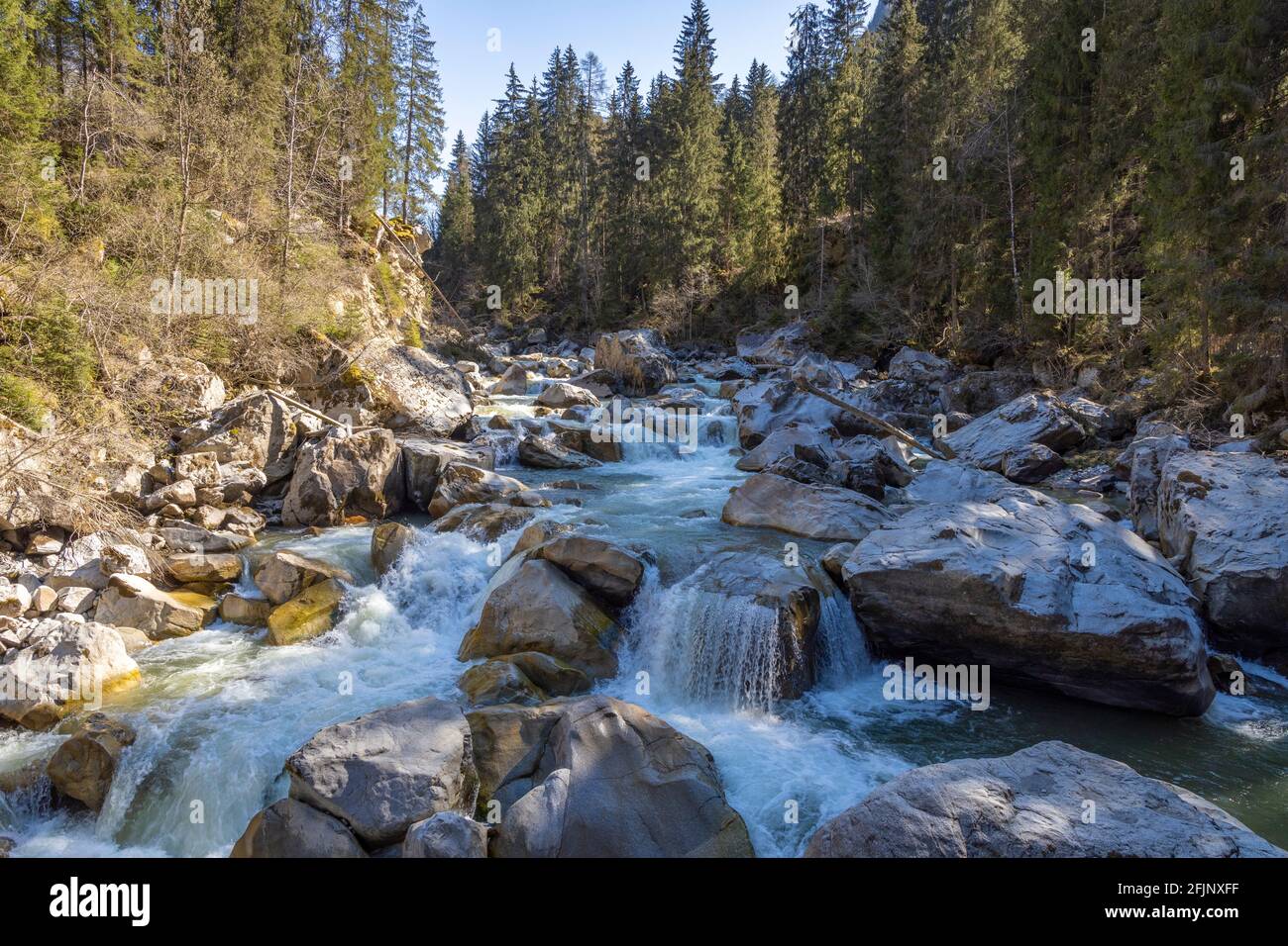 Hiking along the Oetztaler Ache to the Wellerbruecke in the Oetztal ...