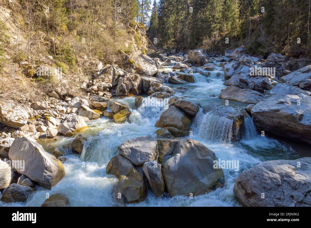 Hiking along the Oetztaler Ache to the Wellerbruecke in the Oetztal ...