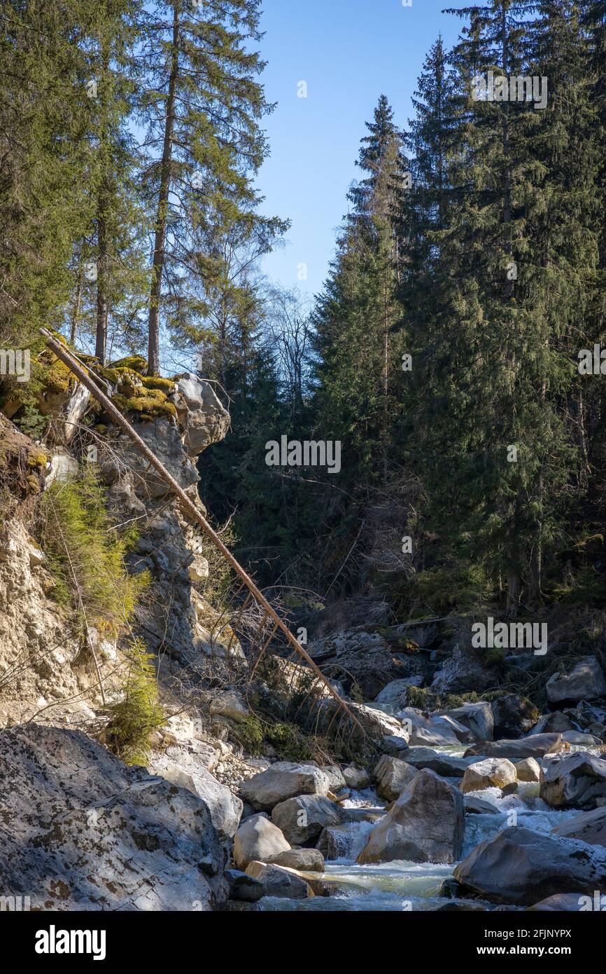 Hiking along the Oetztaler Ache to the Wellerbruecke in the Oetztal ...