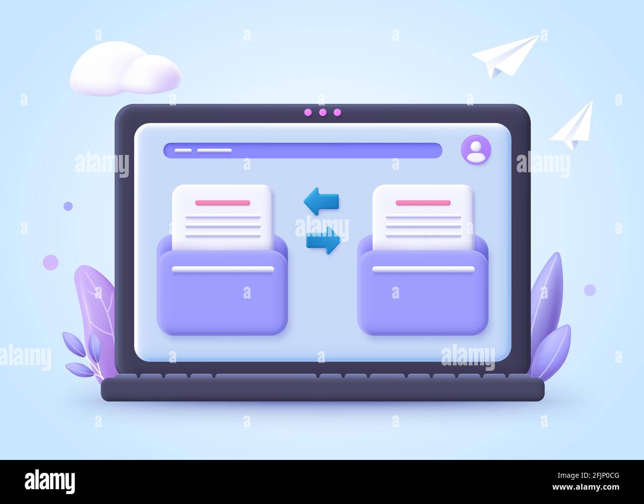 File transfer concept. Two folder with document and files transfering ...