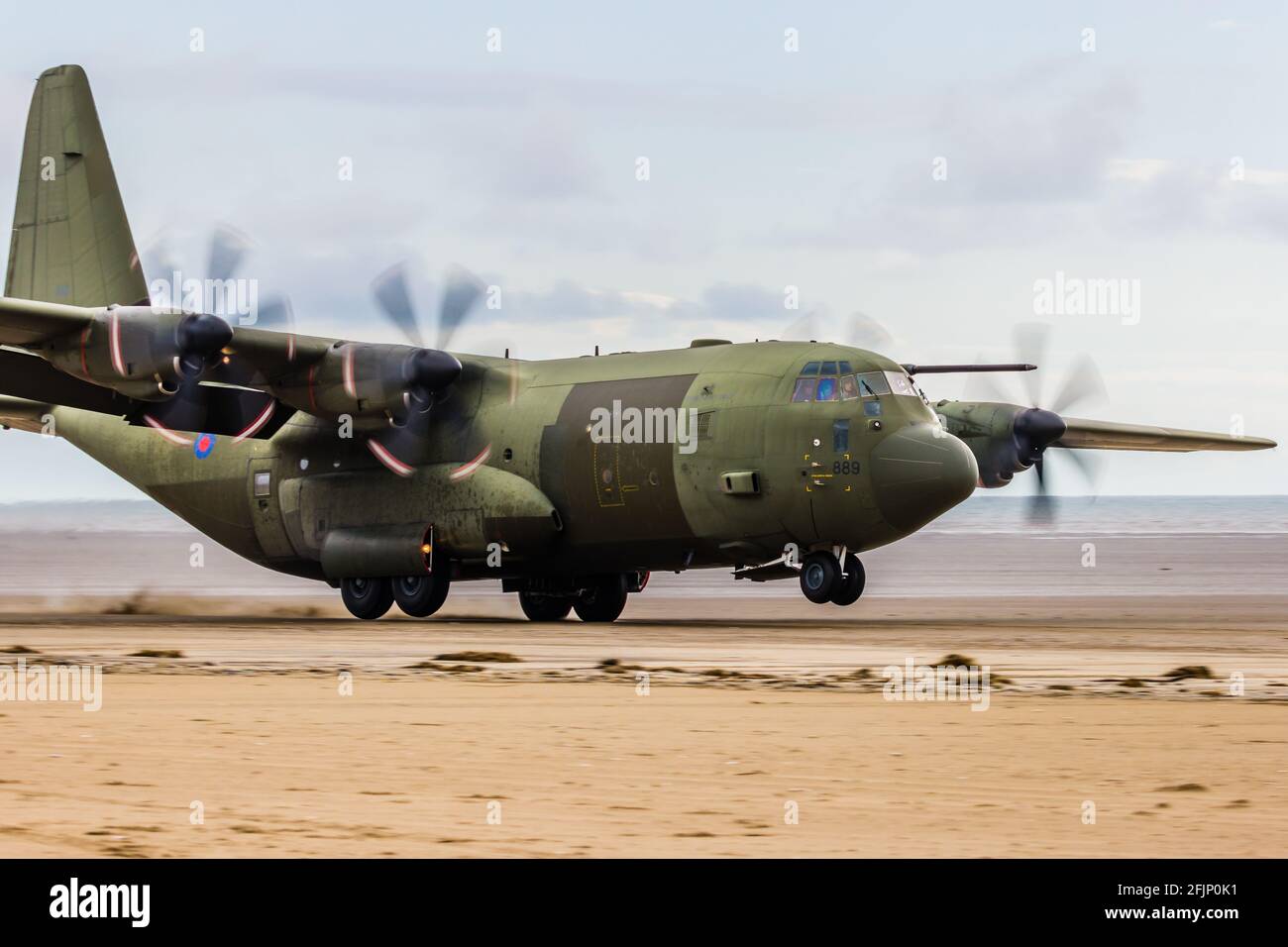 PEMBREY, WALES - APRIL 13 2021: A Royal Air Force Lockheed C-130J ...
