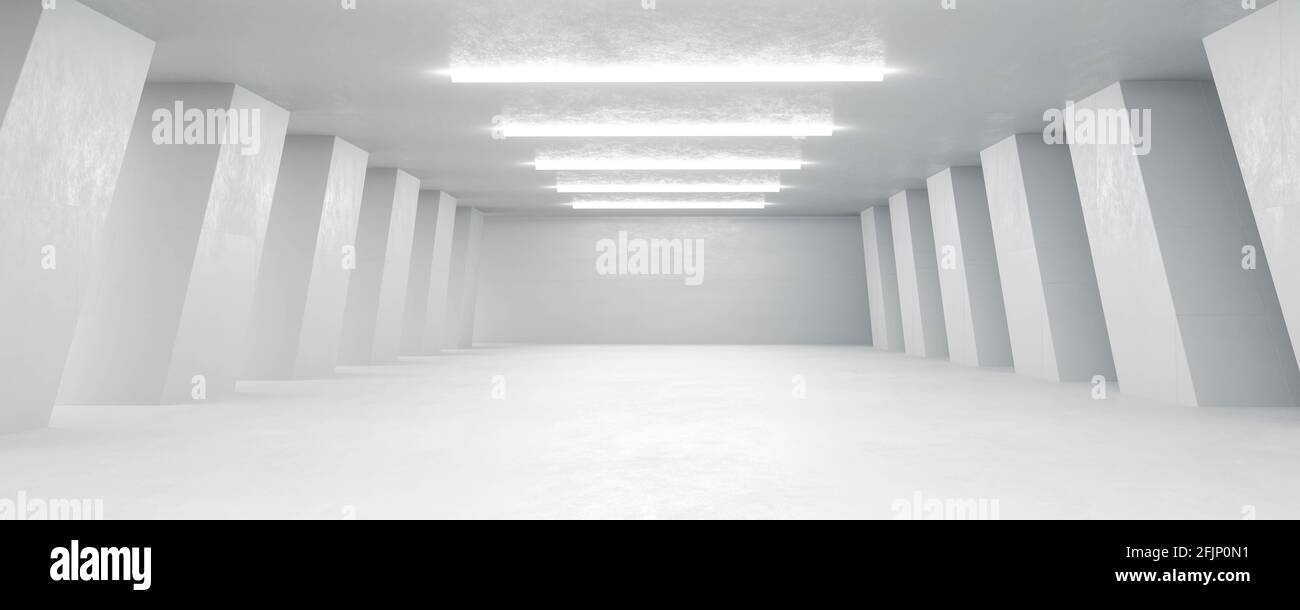 abstract big white empty building interior hall 3d render illustration ...