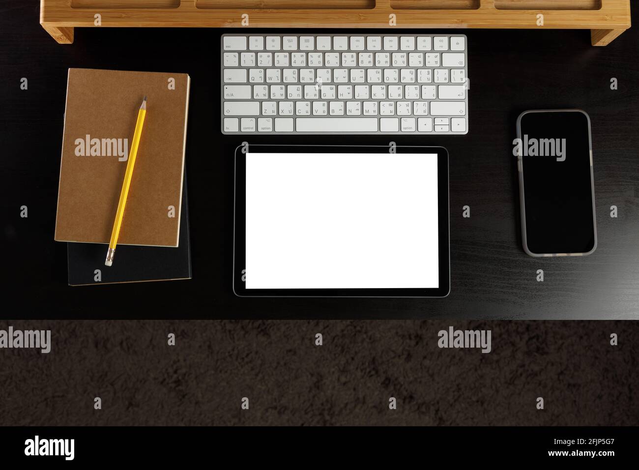 man use tablet hands close up hands multitasking tablet blank white ...