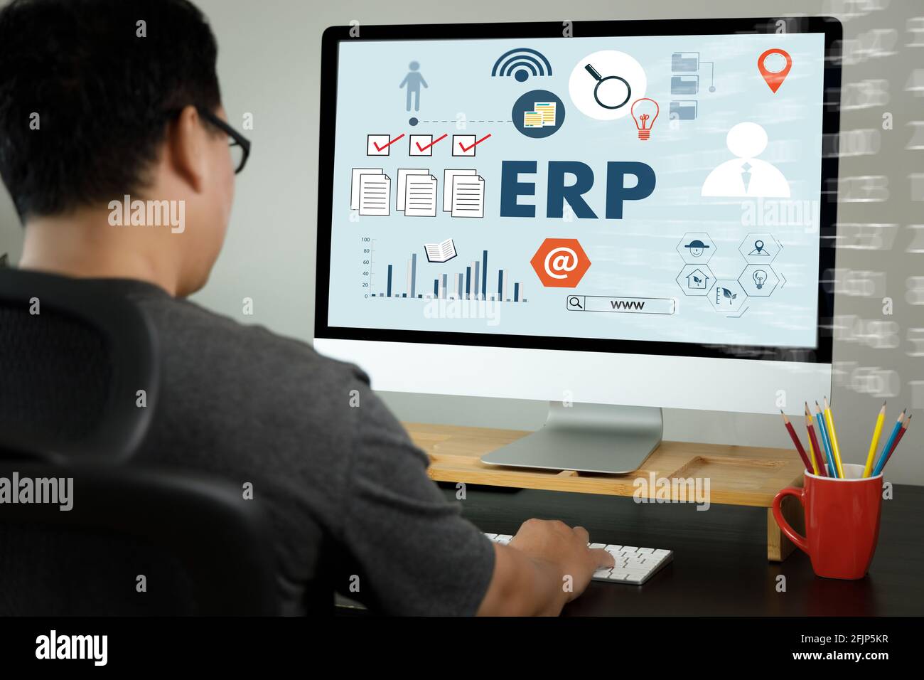 ERP as Emergency Response Procedures Thoughtful male person looking to ...