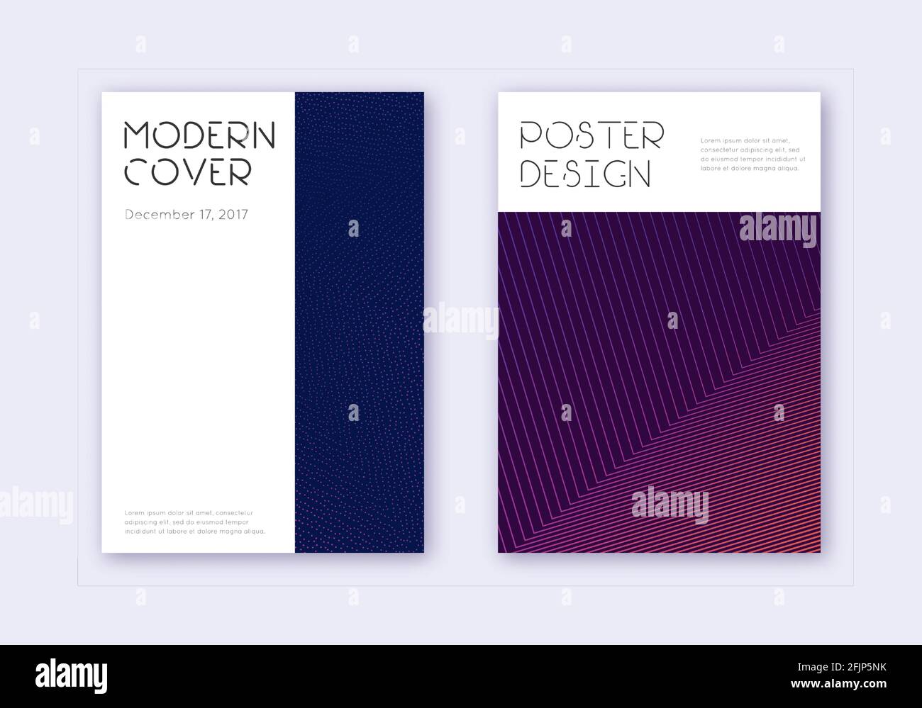 Minimal cover design template set. Violet abstract lines on dark ...