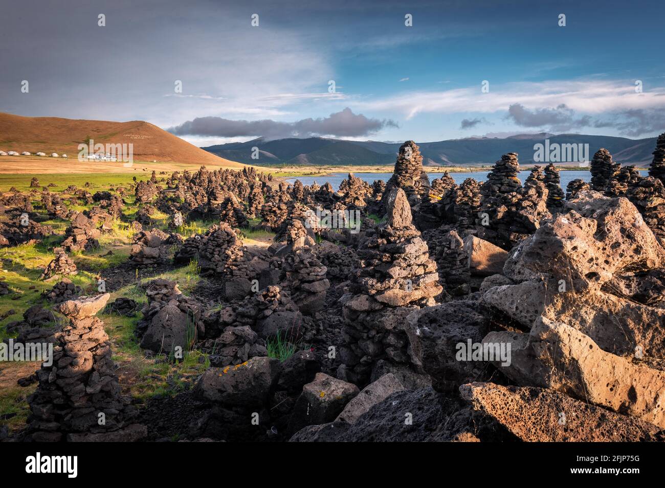 Spiritual stones at Lake Terkhi, Arkhangai Province, Mongolia Stock ...