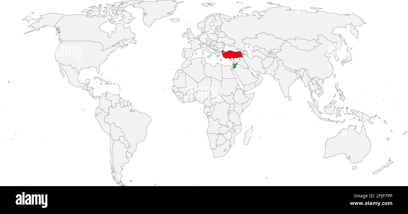 Jordan, Turkey countries isolated on world map. Business concepts and ...