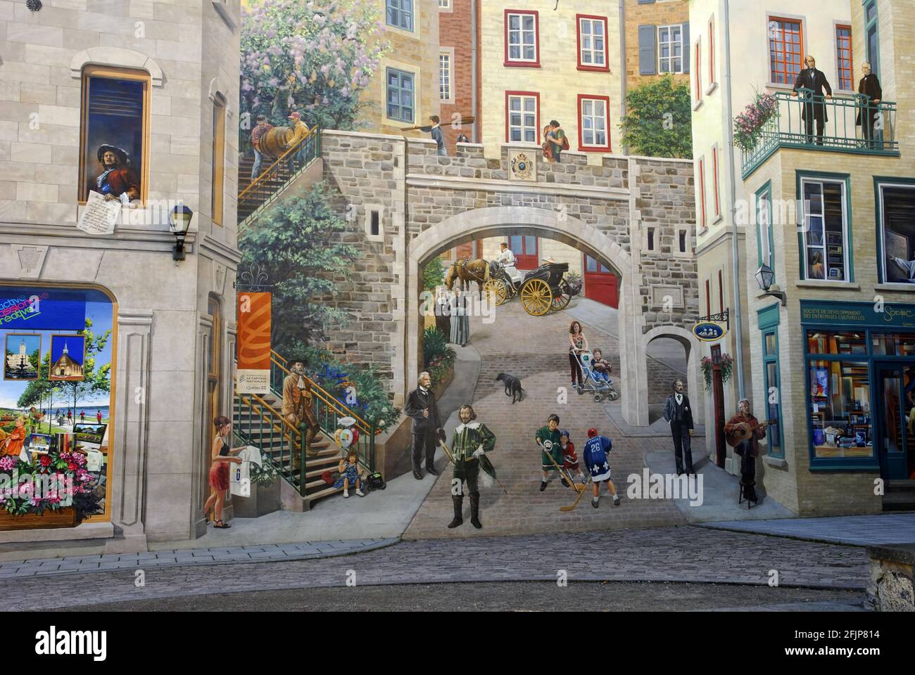 Mural painting, La Fresque des Quebecois, City of Quebec, Quebec ...
