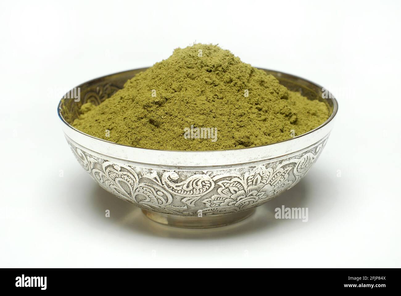 Henna powder, in a bowl, Lawsonia inermis (Lawsonia inermis), Dye ...