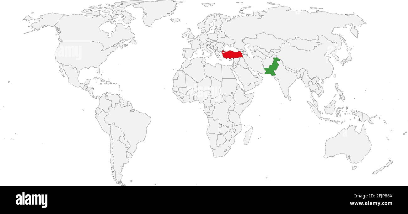 Pakistan, Turkey countries isolated on world map. Business concepts and ...
