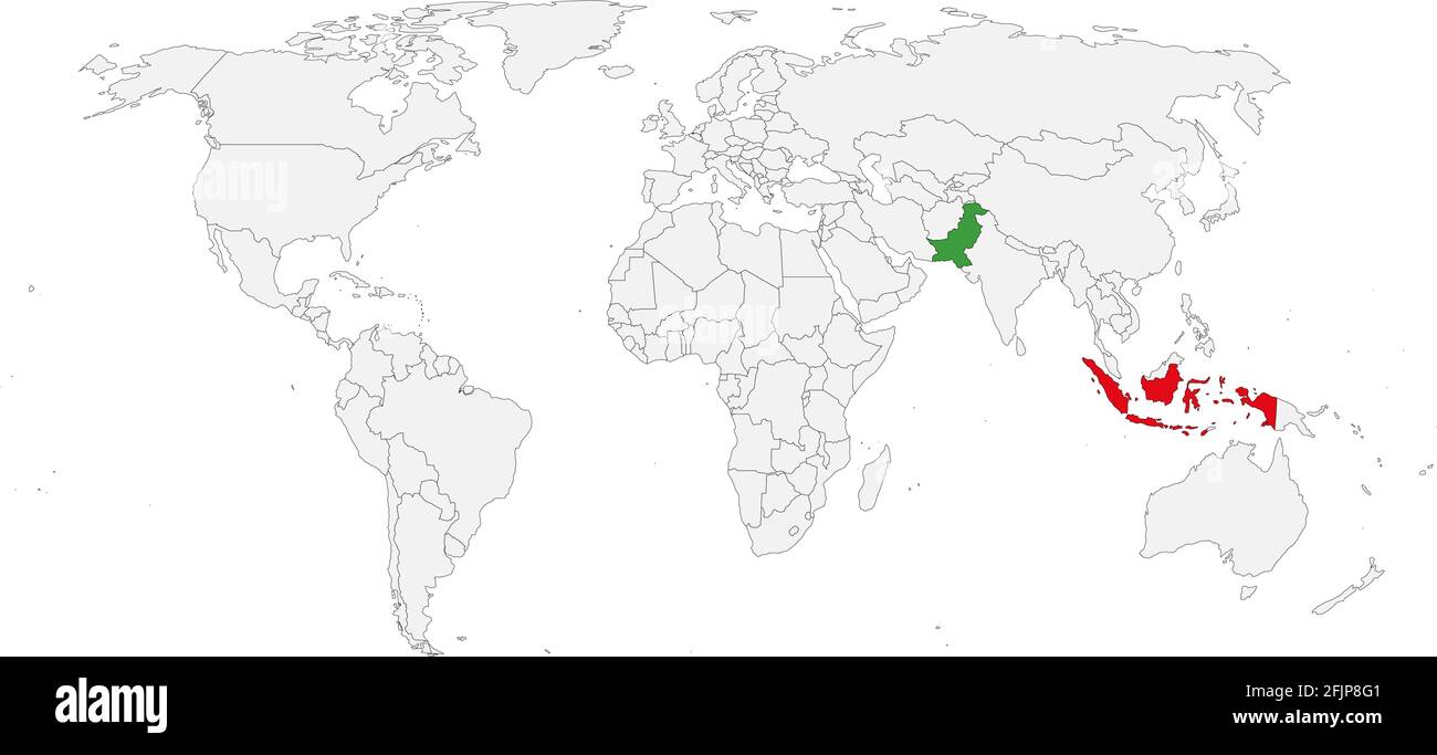 Pakistan, Indonesia countries isolated on world map. Business concepts ...