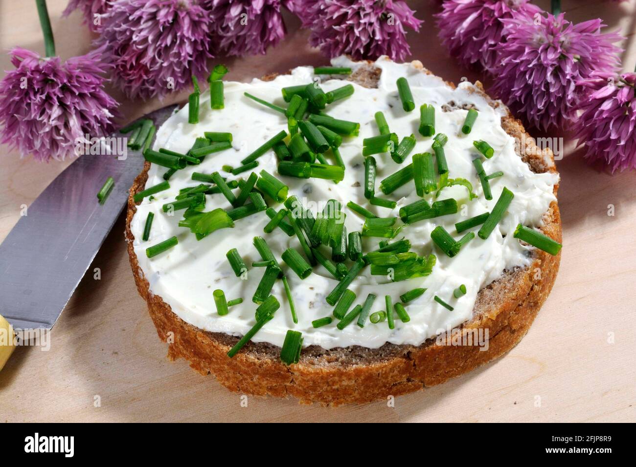 Slice of bread with chives (Allium schoenoprasum), slice of bread Stock ... Slice of bread with chives (Allium schoenoprasum), slice of bread Stock ...