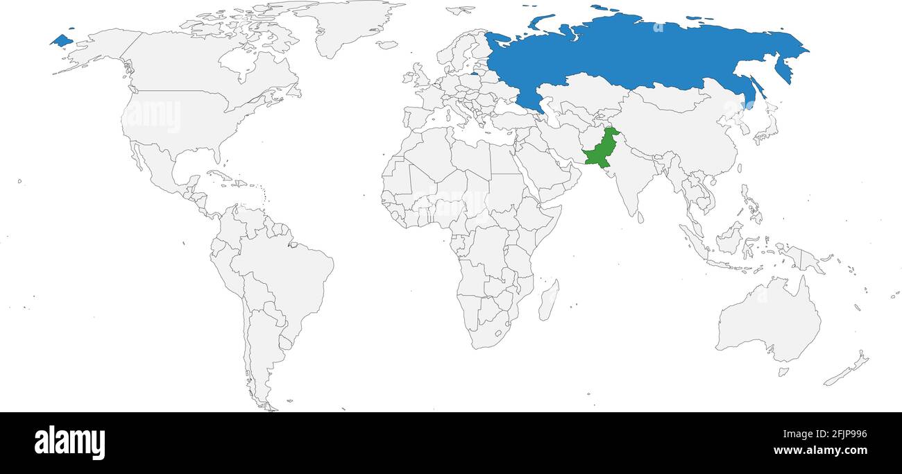 Russia, Pakistan countries isolated on world map. Business concepts and ...