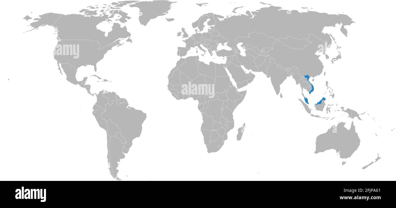 Vietnam, Malaysia countries isolated on world map. Maps and Backgrounds ...