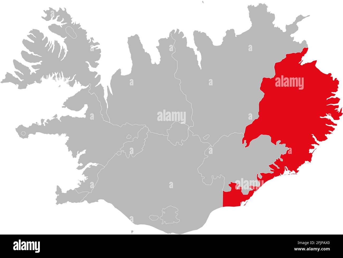 Austurland provinces isolated on Iceland map. Gray background ...