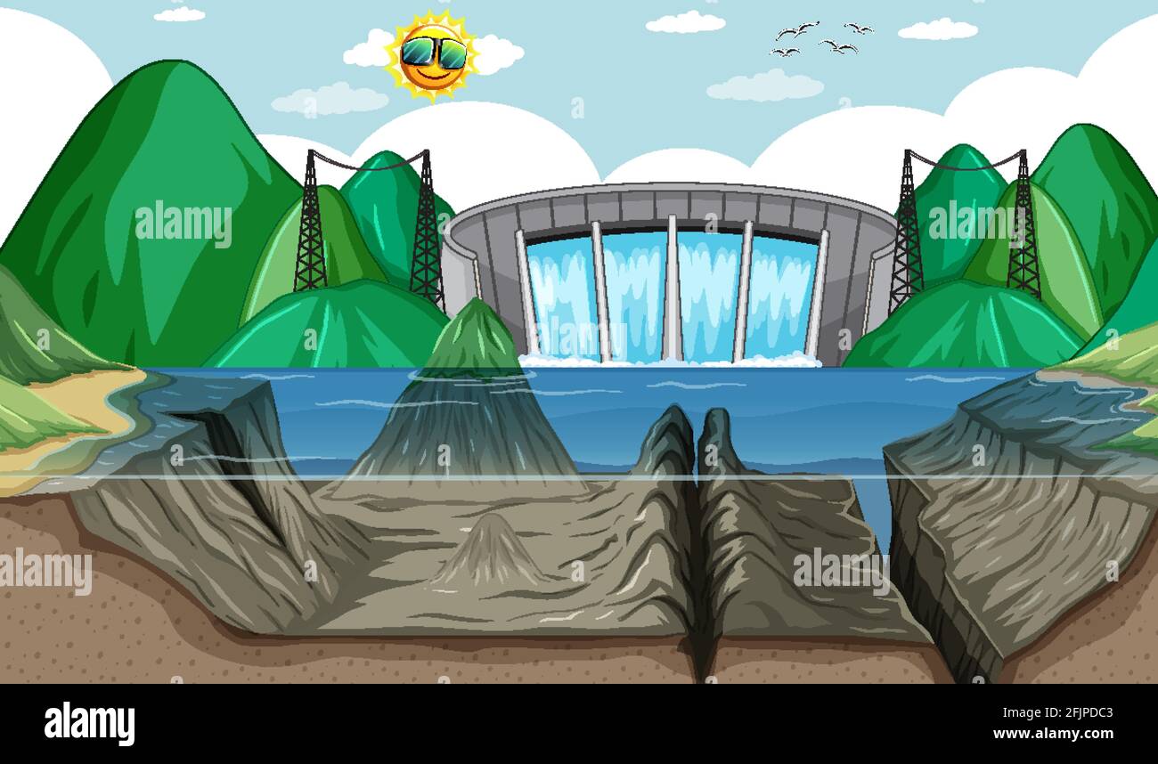 Scene with water dam background illustration Stock Vector Image & Art ...