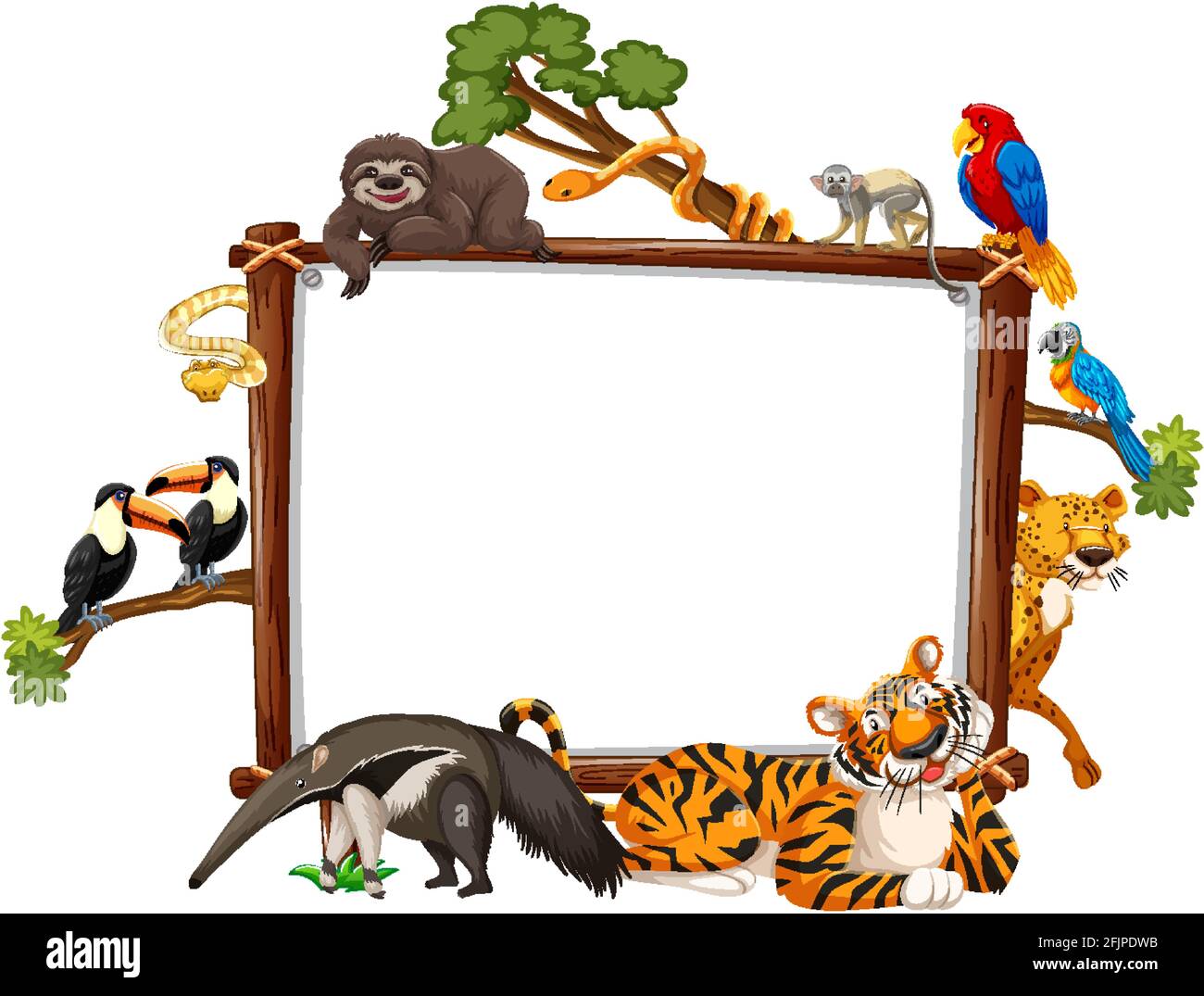 Empty banner with wild animals on white background illustration Stock ...