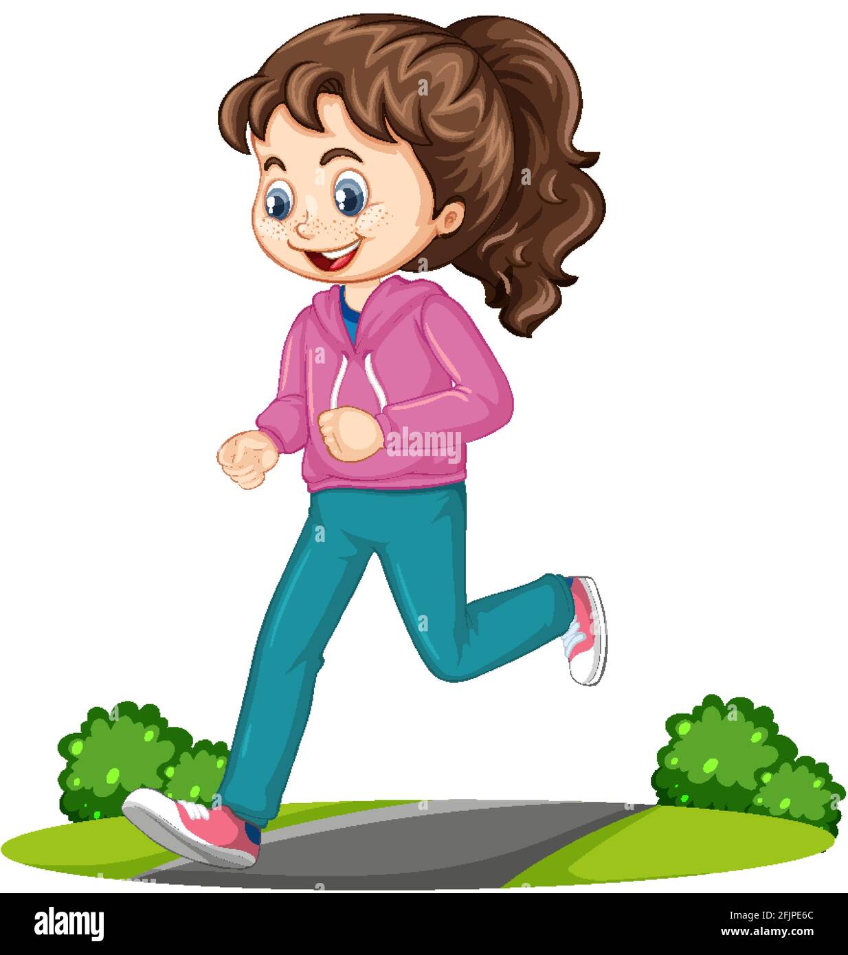 Girl doing running exercise cartoon character isolated illustration ...