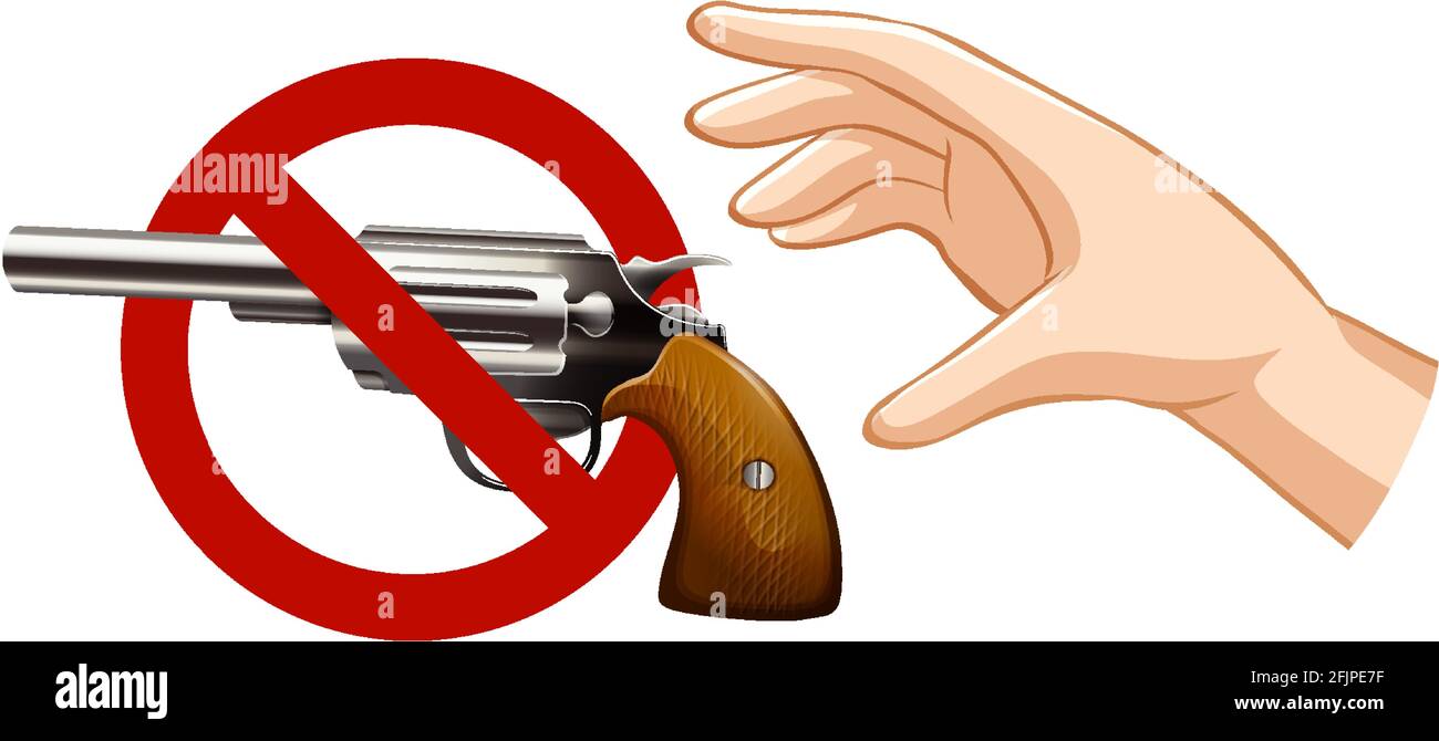 No gun prohibited sign with hand on white background illustration Stock ...