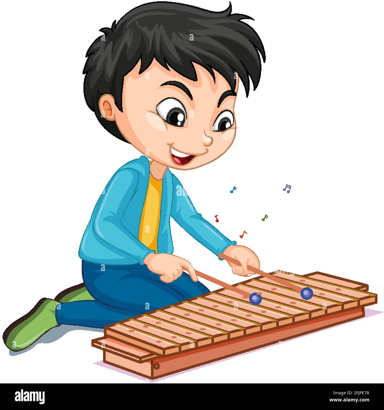 Character of a boy playing xylophone on white background illustration ...