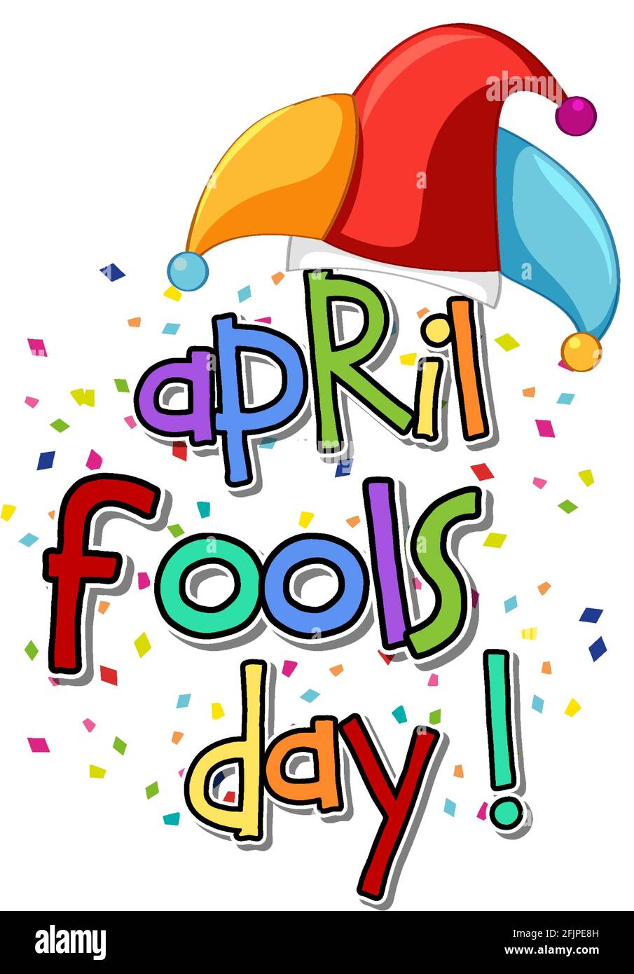 April Fool's Day font logo with Jester hat and colorful confetti ...